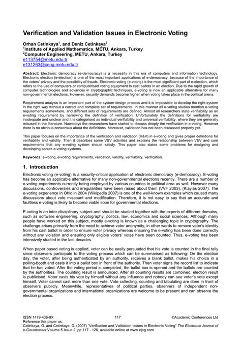 Pdf Verification And Validation Issues In Electronic Voting