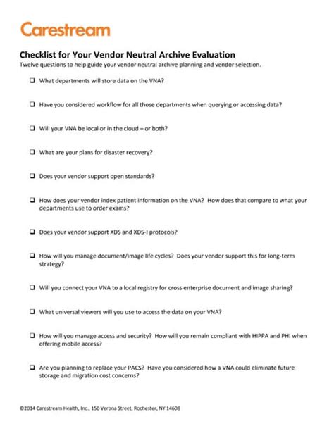 Vna Technology Evaluation Checklist Pdf