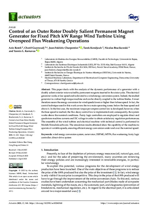 Pdf Control Of An Outer Rotor Doubly Salient Permanent Magnet Generator For Fixed Pitch Kw