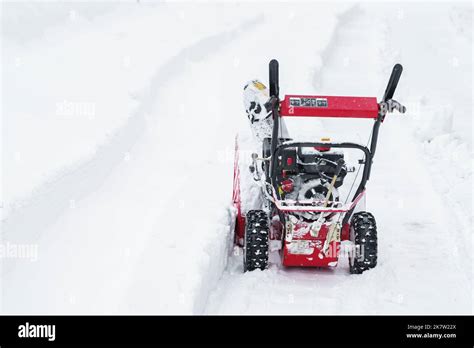 Russia Moscow 13 02 2021 Street Snow Blower Self Cleaning Snow From