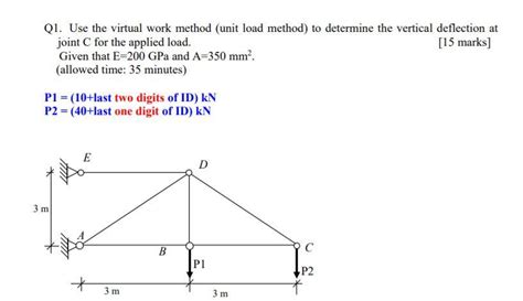 Solved Ql Use The Virtual Work Method Unit Load Method To