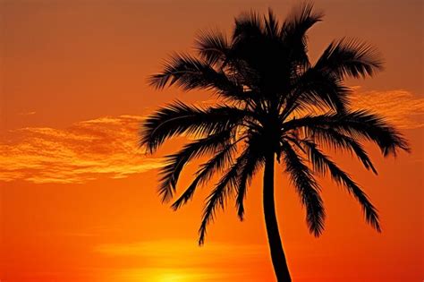 Premium Photo A Palm Tree Silhouette Against A Vibrant Sunset
