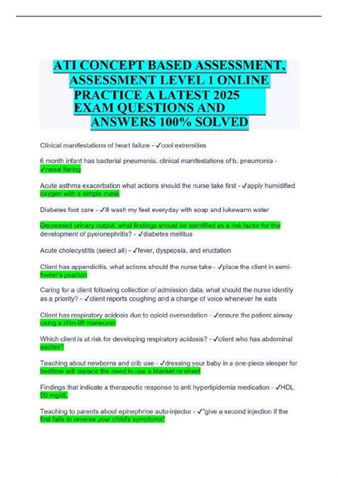 Ati Concept Based Assessment Assessment Level 1 Online Practice A Latest 2025 Exam Questions