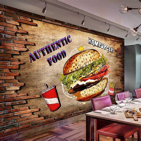 PVC Self Adhesive Waterproof Mural Wallpaper 3D Brick Wall Hamburger