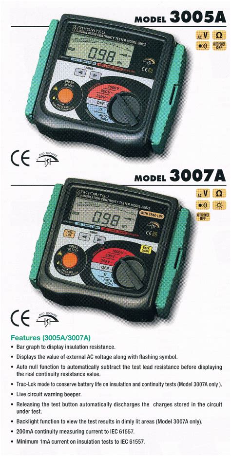 Kyoritsu 3005a 3007a Digital Insulation Continuity Testers Kyoritsu