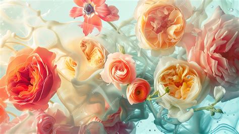 Premium Photo Beautiful Flowers In Soft Pastel Colors With Water Splash