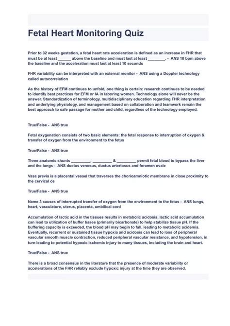 Fetal Heart Monitoring Quiz Exam Questions With Correct Answers 2024