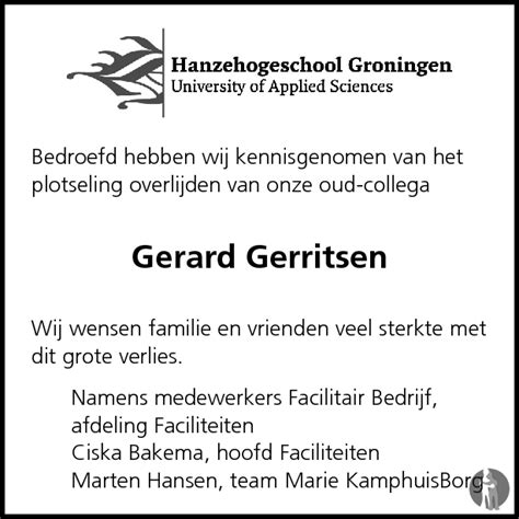 Gerard Gerritsen Overlijdensbericht En Condoleances Mensenlinq Nl