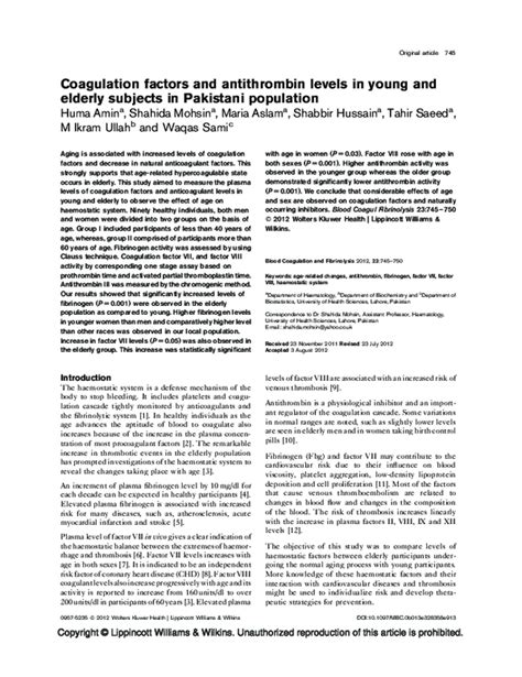 Pdf Age And Sex Effects On Coagulation Factors