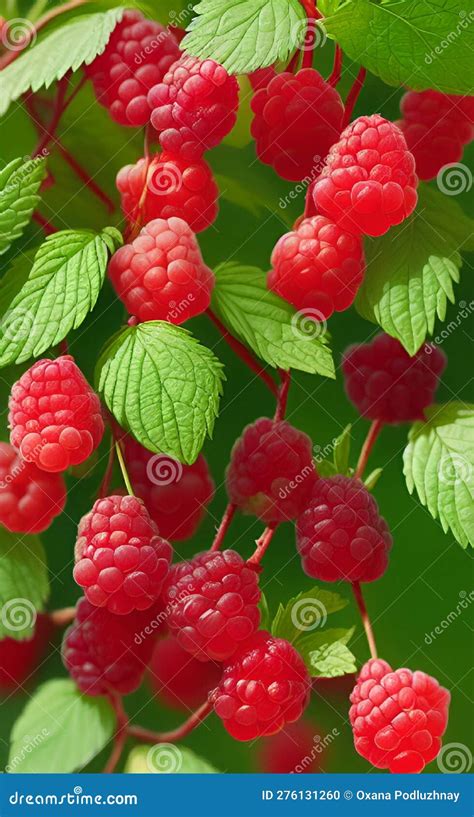 Raspberry On A Branch Raspberry Red Delicious Berry Summer Ai Generated Stock Illustration