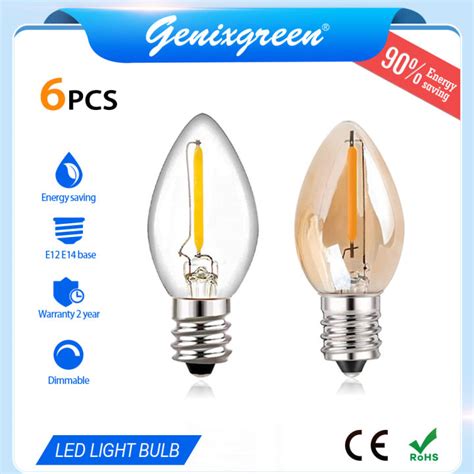 6แพ็ค E12 E14หลอดไฟเอดิสัน Led Led เชิงเทียนแบบหรี่ไฟได้ไส้หลอดไฟ C7 0