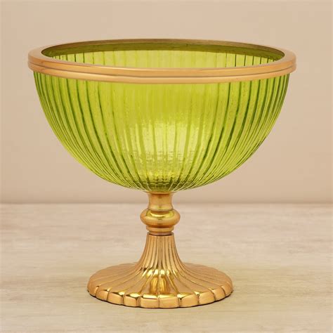 Buy Pure Home Living Green Ribbed Glass Bowl Online