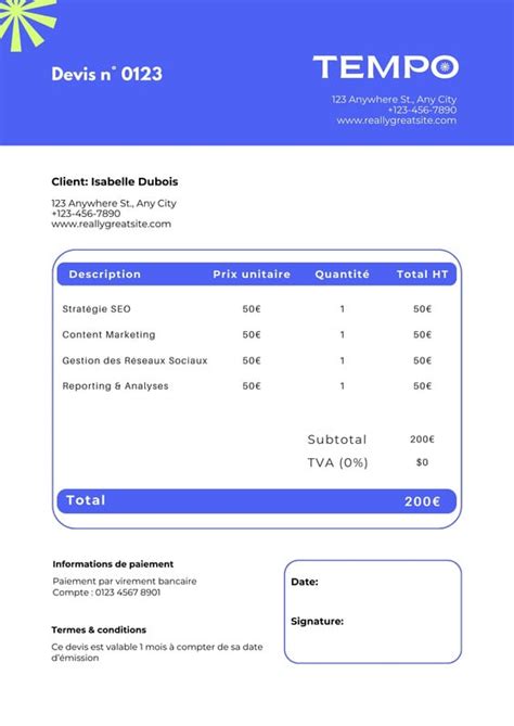 Exemples De Devis De Prestation De Service Gratuits Canva