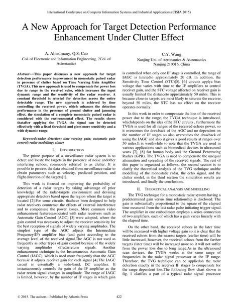 Pdf A New Approach For Target Detection Performance Enhancement Under Clutter Effect
