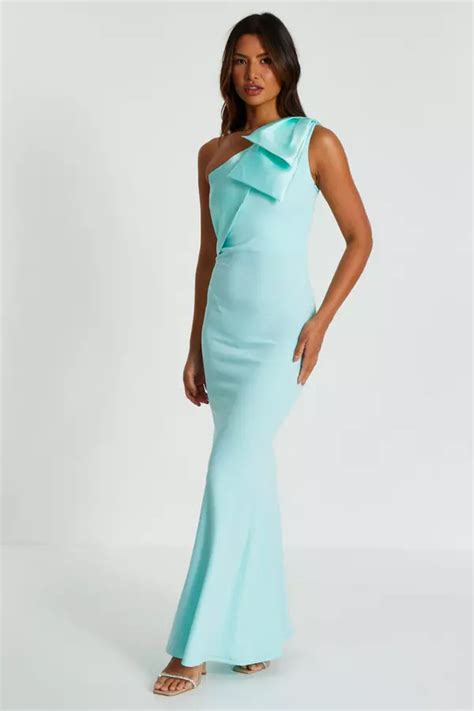 Mint One Shoulder Bow Maxi Dress Quiz Clothing