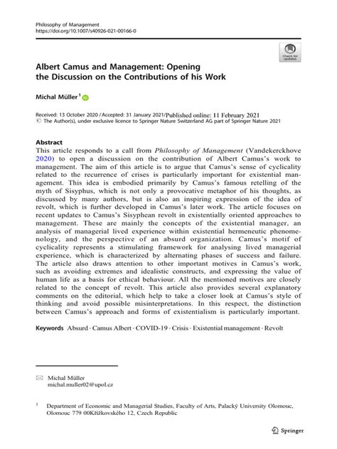 Albert Camus Existential View Of Management Pdf Existentialism