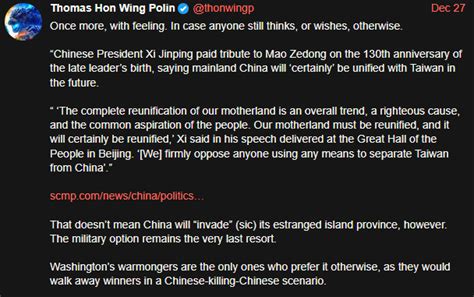 Chinas Reunification With Taiwan Is A Righteous Cause Yeah Sure