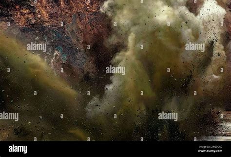 Extreme Close Up Of Dynamite Blast On The Mining Site In The Middle