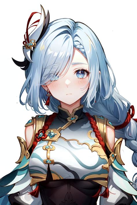 Shenhegenshin Impact Tassel Hair Over One Eye 1girl White