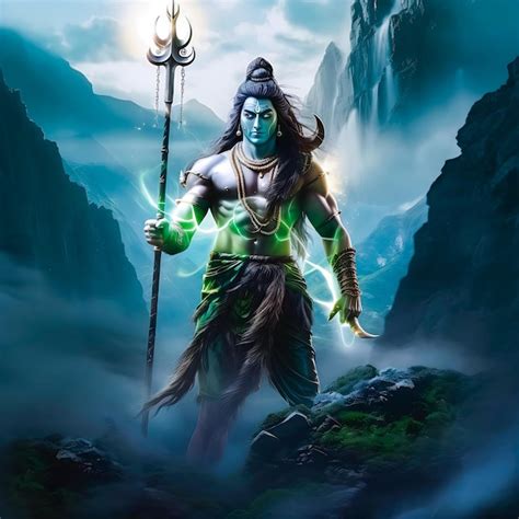 Premium Photo | Lord shiva standing Infront of Mount Kailash with his trishul