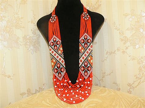 Круговий гердан Червона вишиванка Львів Beadwork Necklace Bead Work Beaded Necklace