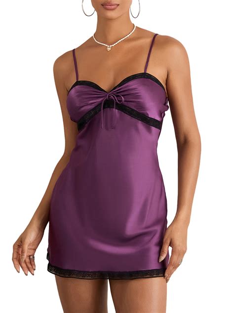Biezeib Women Silk Spaghetti Strap Nightdress Slim Sleeveless