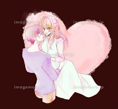 幸せそうな男女カップル 抱っこ ハートのイラスト素材 [214575613] イメージマート