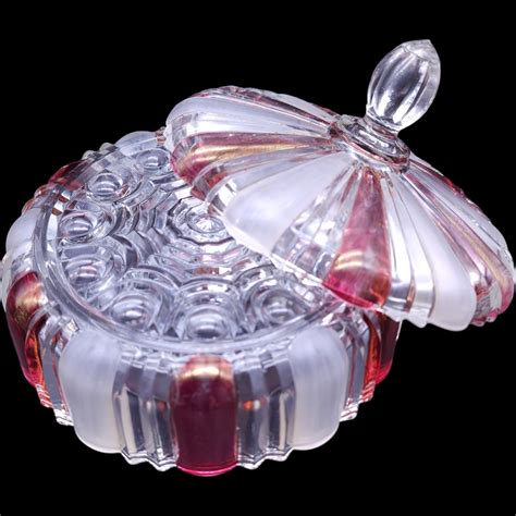 Anchor Hocking Clear Ruby Stain Candy Dish And Lid