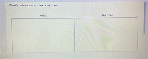 Solved Classify each reaction as redox or not redox. Redox | Chegg.com