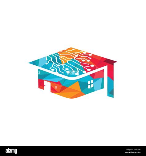 Technology School Logo Design Concept Artificial Intelligent Technology With Graduation Cap And