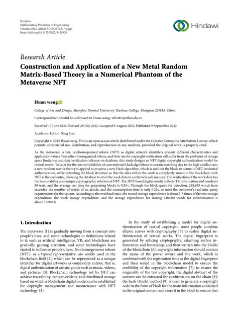 PDF Construction And Application Of A New Metal Random Matrix Based Theory In A Numerical