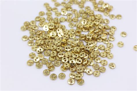 Tiny Gold Metal Button Extra Small Mini Size Golden Color Two Holes