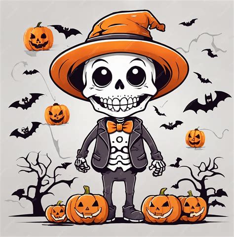Lindo Esqueleto De Halloween Vector Premium