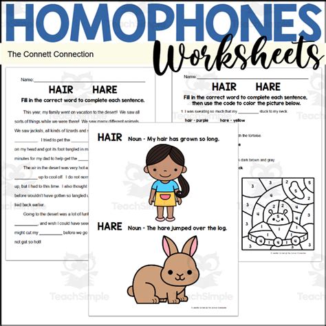 Homophones Worksheets Hair Hare By Teach Simple