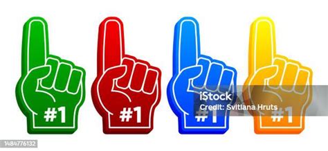 팬 글러브 거품 손 손가락 넘버 원 해시 태그 1 스포츠 개념입니다 지원 다른 색상의 기호 흰색 배경에 격리되어 있습니다 벡터 그림입니다 1위에 대한 스톡 벡터 아트 및