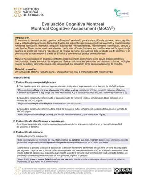 Moca Test De Evaluación Cognitiva Montreal Nayeli Malpica Ynocente