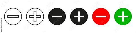 Plus And Minus Signs Vector Icons Set Stock Vector Adobe Stock