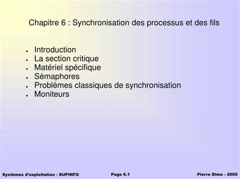 PPT Chapitre 6 Synchronisation Des Processus Et Des Fils PowerPoint