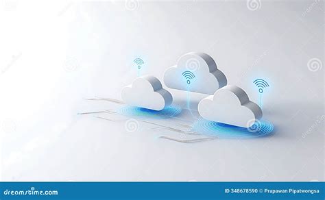 Cloud Computing Concept With Interconnected Clouds And Signals Stock