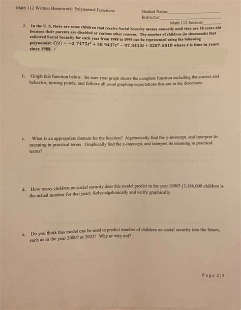 Solved Math 112 Written Homework Polynomial Functions