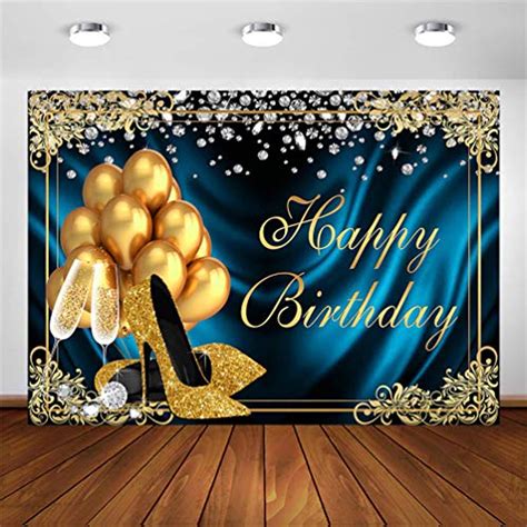Avezano Gold Blue Birthday Party Backdrop For Women Girls 7x5ft Golden
