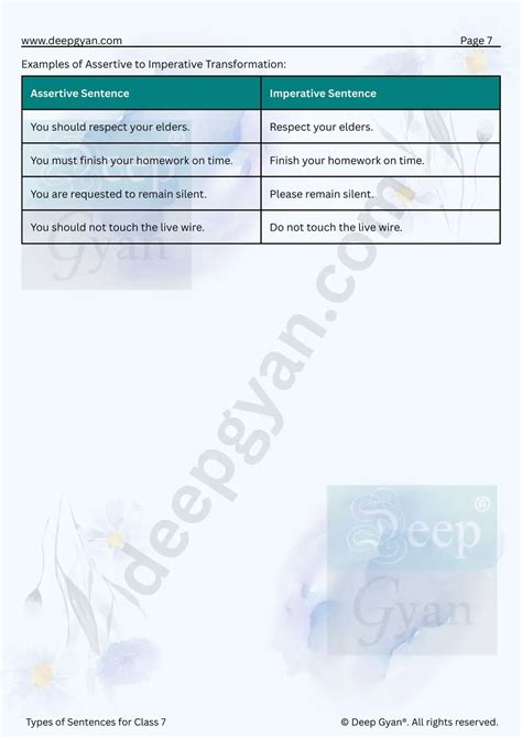 Types Of Sentences For Class 7 Pdf Worksheets With Answers Rules