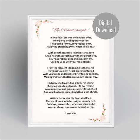 Granddaughter Birthday Poem Digital Download Print Granddaughter
