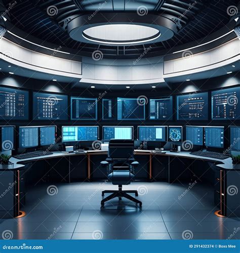 3d Rendering Of A Control Room With A Lot Of Monitors Generative Ai Stock Illustration