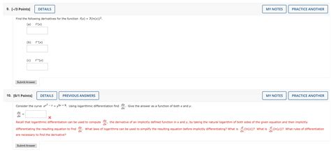 Solved Find The Following Derivatives For The Function Chegg
