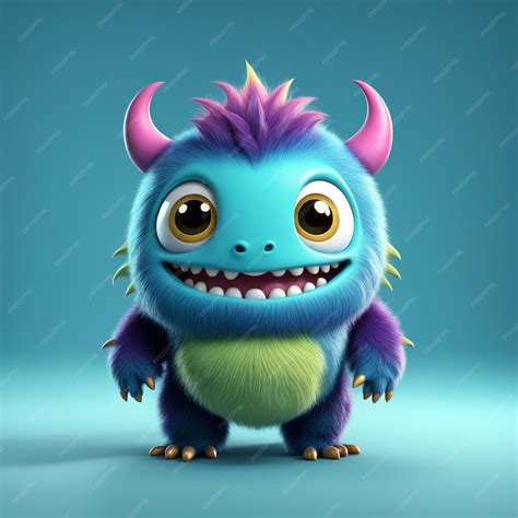 Premium Photo Colorful Cute Monster Cartoon Character On Blue Background