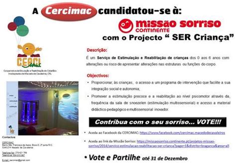 Missão Sorriso Vote no Projecto da CERCIMAC CASES Cooperativa