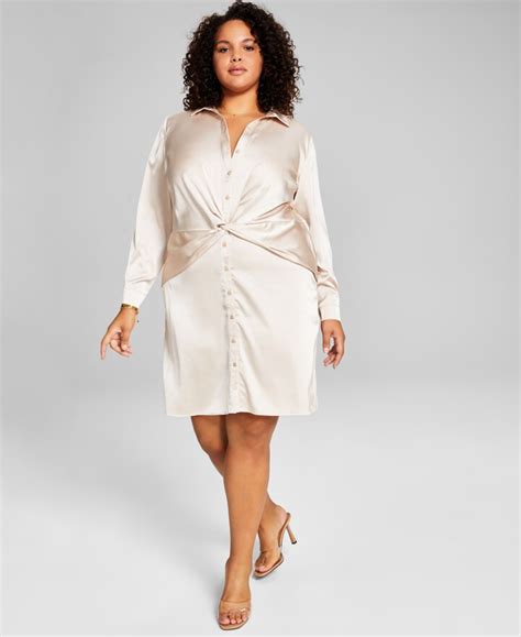 And Now This Trendy Plus Size Faux Wrap Satin Dress Shopstyle