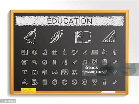 교육 손으로 그림이요 스케치 아이콘 세트 벡터 일러스트레이션 낙서 Blackboard 분필에 대한 스톡 벡터 아트 및 기타