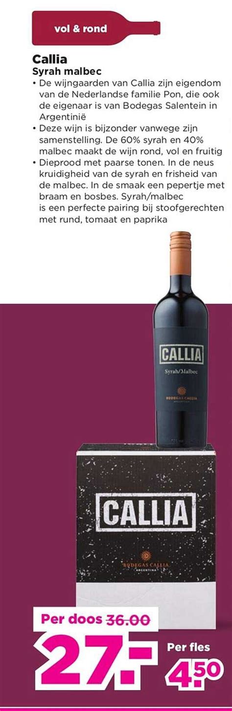 Callia Syrah Malbec Aanbieding Bij PLUS 1Folders Nl